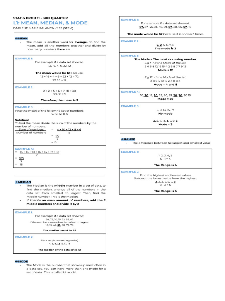 Stats - Prob - 3rd Quarter | PDF | Statistics | Variance