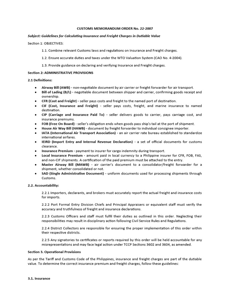 Simplified Cmo 22 2007 | PDF | Cargo | Trade