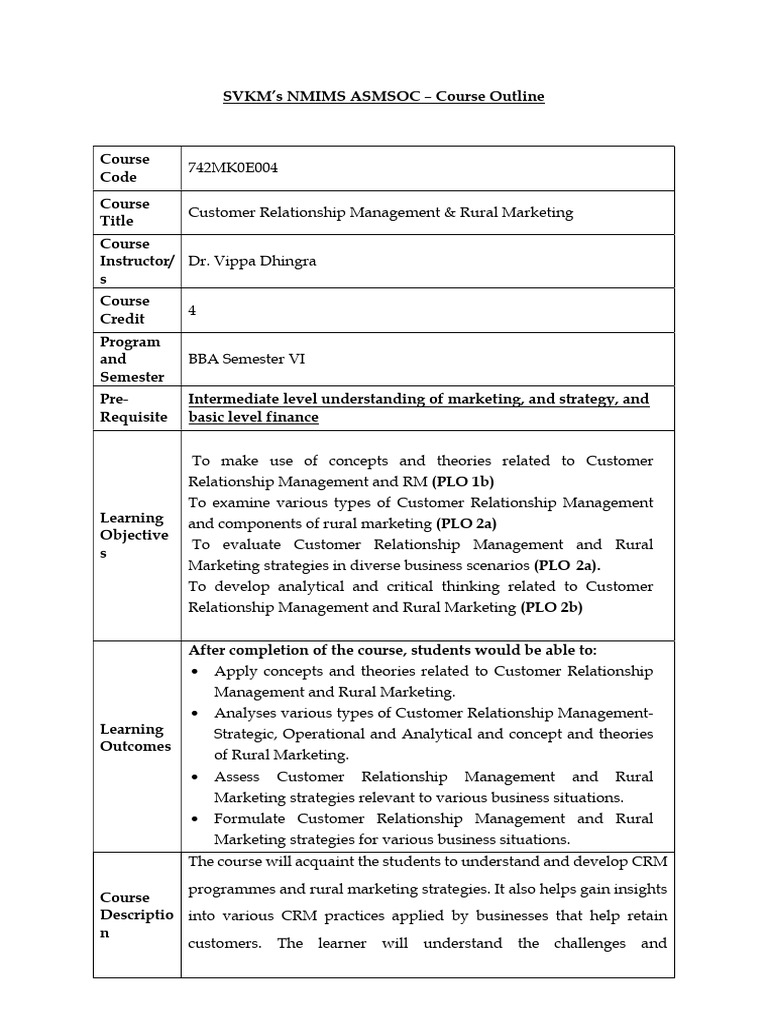 Customer Relationship Management and Rural Marketing-TYBBA | PDF