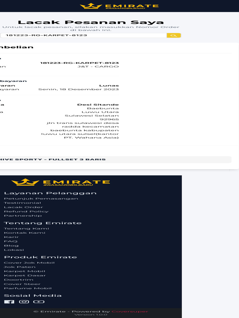 Lacak Pesanan Anda di Emirate | PDF