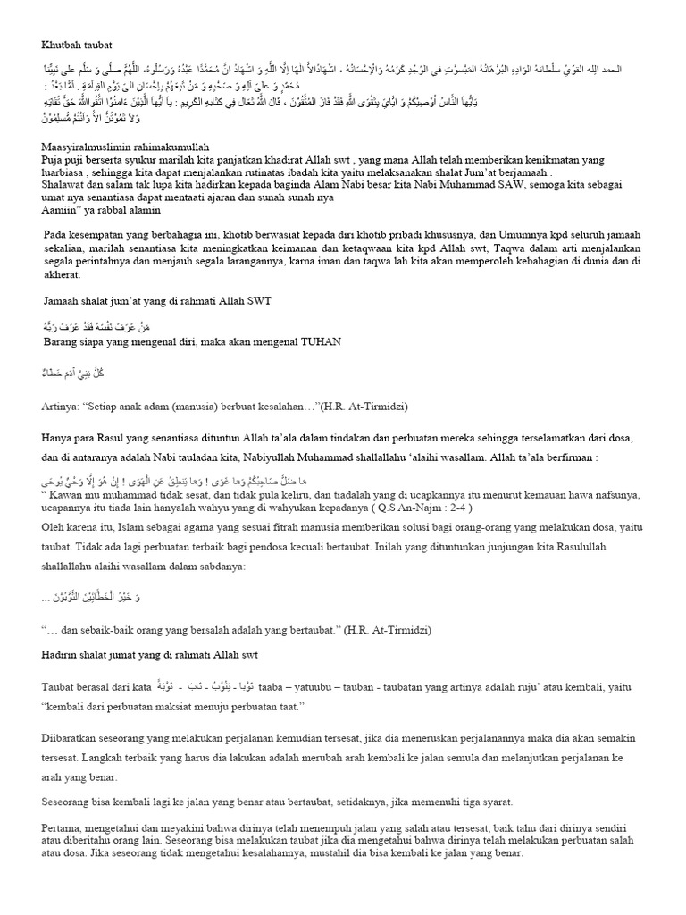 Khutbah Taubat | PDF | Agama & Spiritualitas