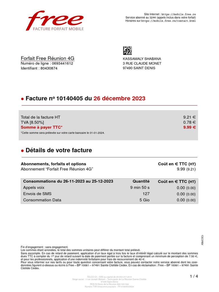 Facture Freemobile 20231226 | PDF