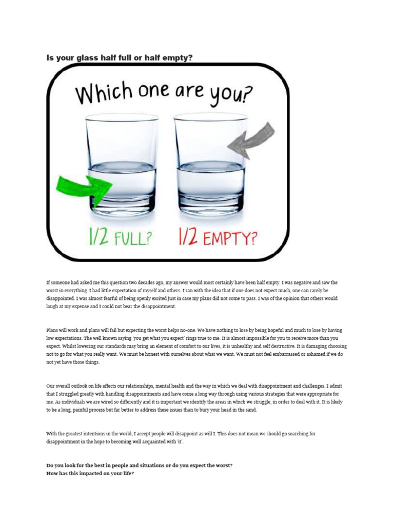 Is Your Glass Half Full or Half Empty | PDF | Optimism | Pessimism