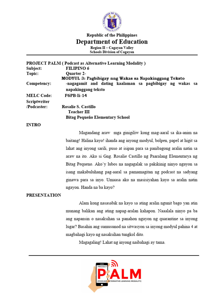 PODCAST SCRIPT Filipino-Rosalie | PDF