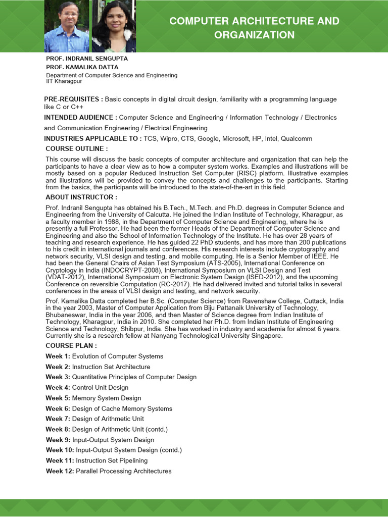 Computer Architecture and Organization: Department of Computer Science and Engineering IIT ...