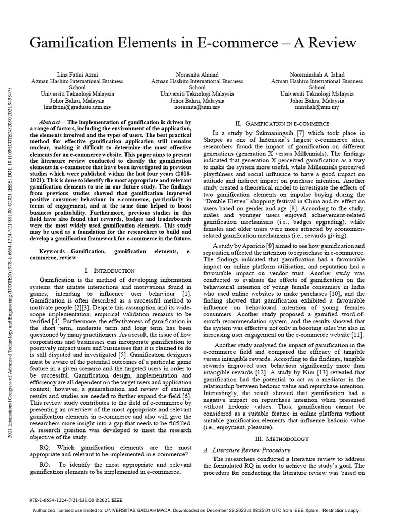 Gamification Elements in E-Commerce A Review | PDF | E Commerce | Consumer Behaviour