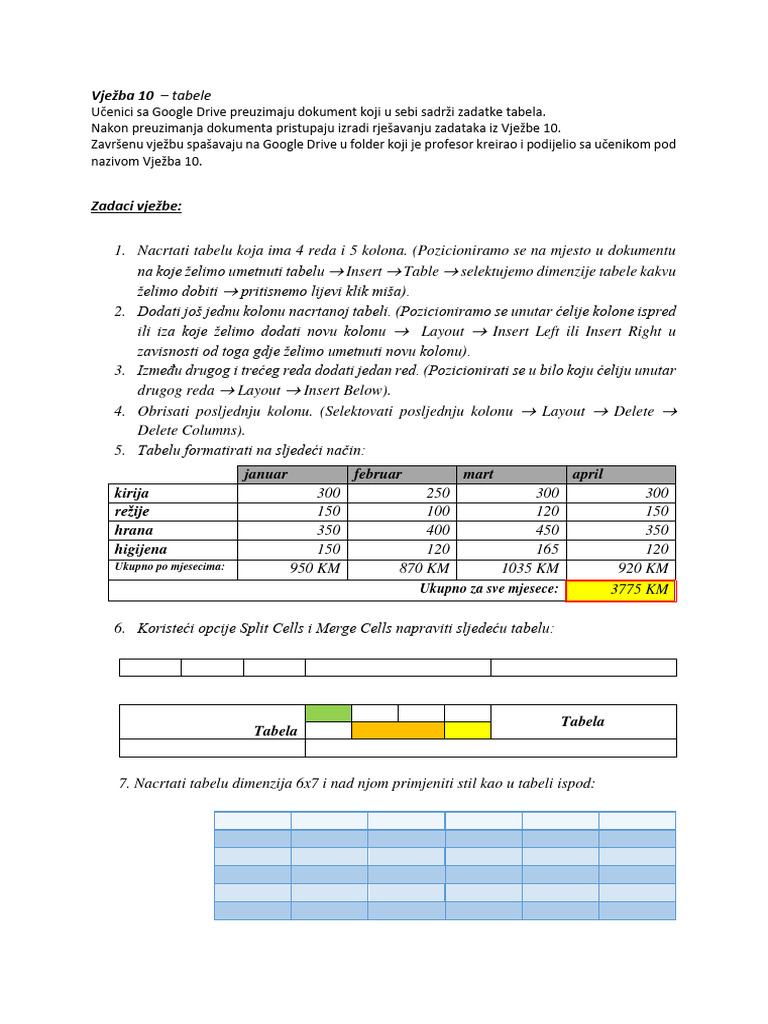 Vježba 10 - Tabele | PDF