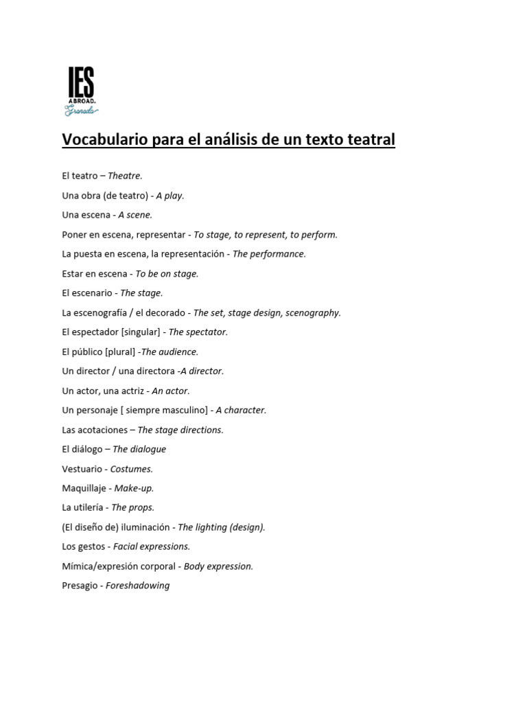 Vocabulario Esencial del Teatro | PDF