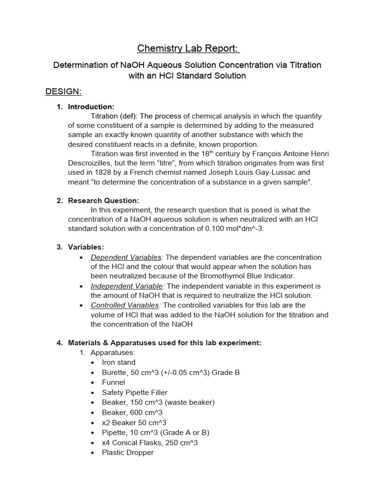 Chemistry Lab Report Titration | PDF | Titration | Chemistry