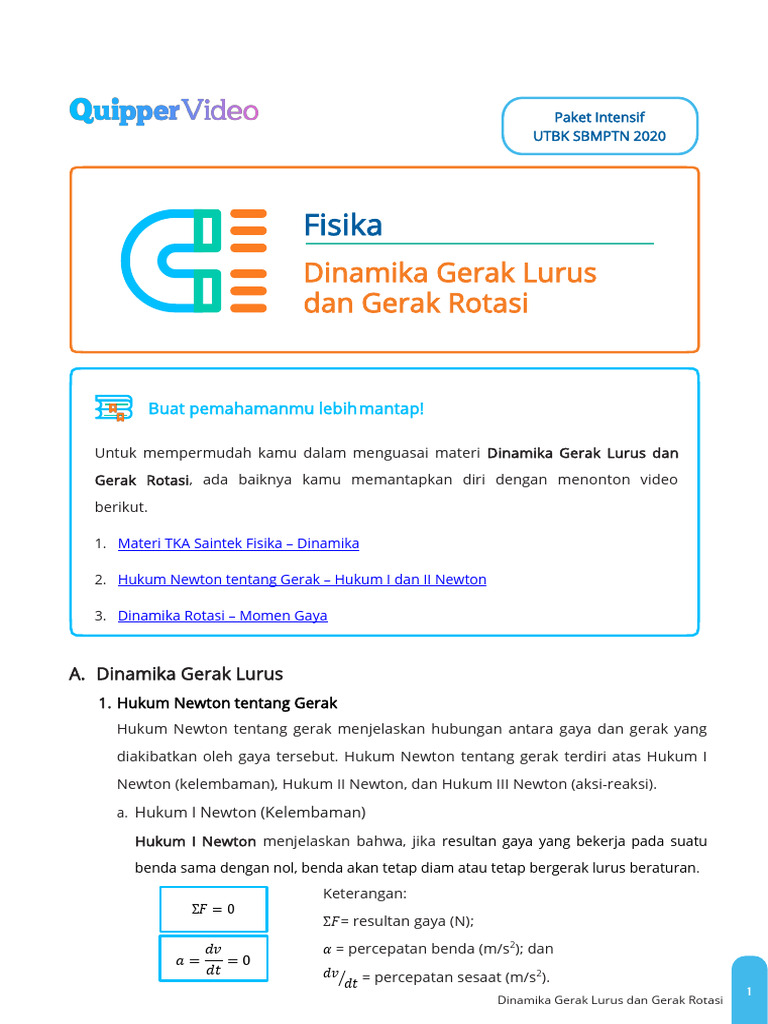Dinamika Gerak Lurus Dan Gerak Rotasi | PDF