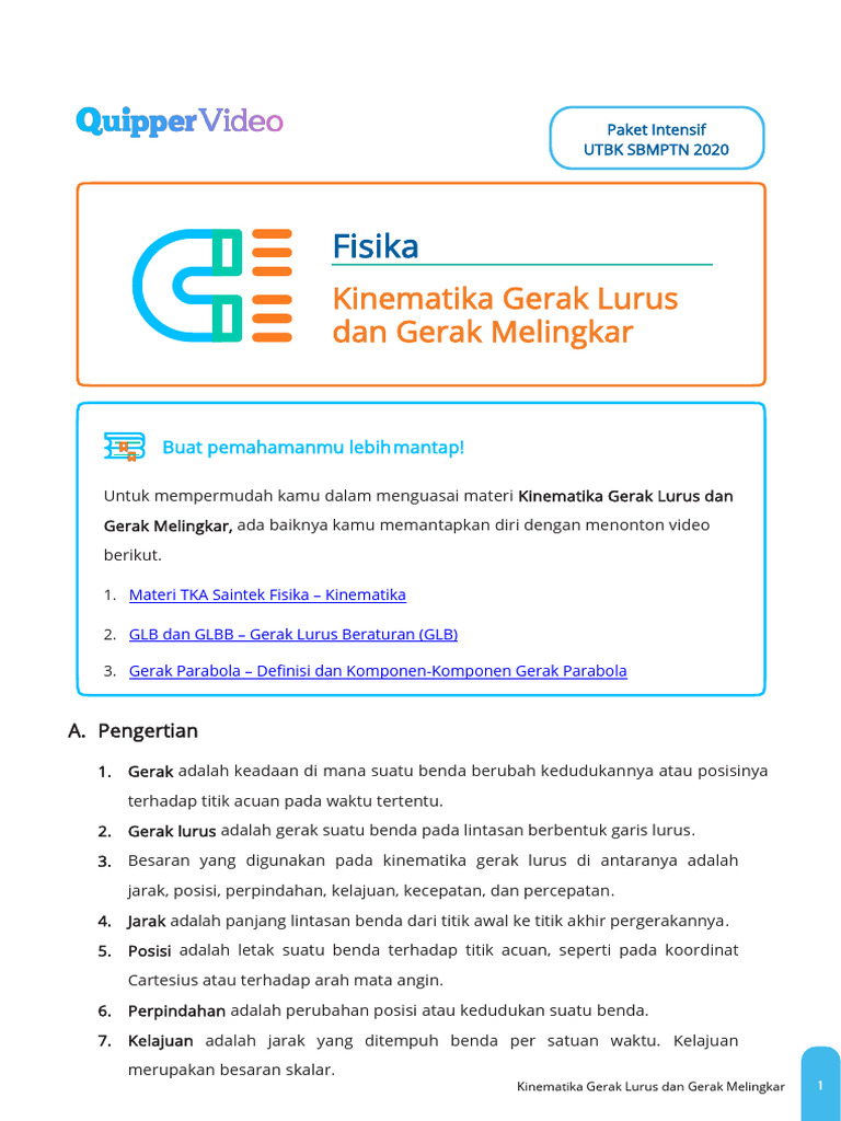 Rangkuman Kinematika Gerak Lurus Dan Gerak Melingkar | PDF Rangkuman Kinematika Gerak Lurus Dan Gerak Melingkar | PDF