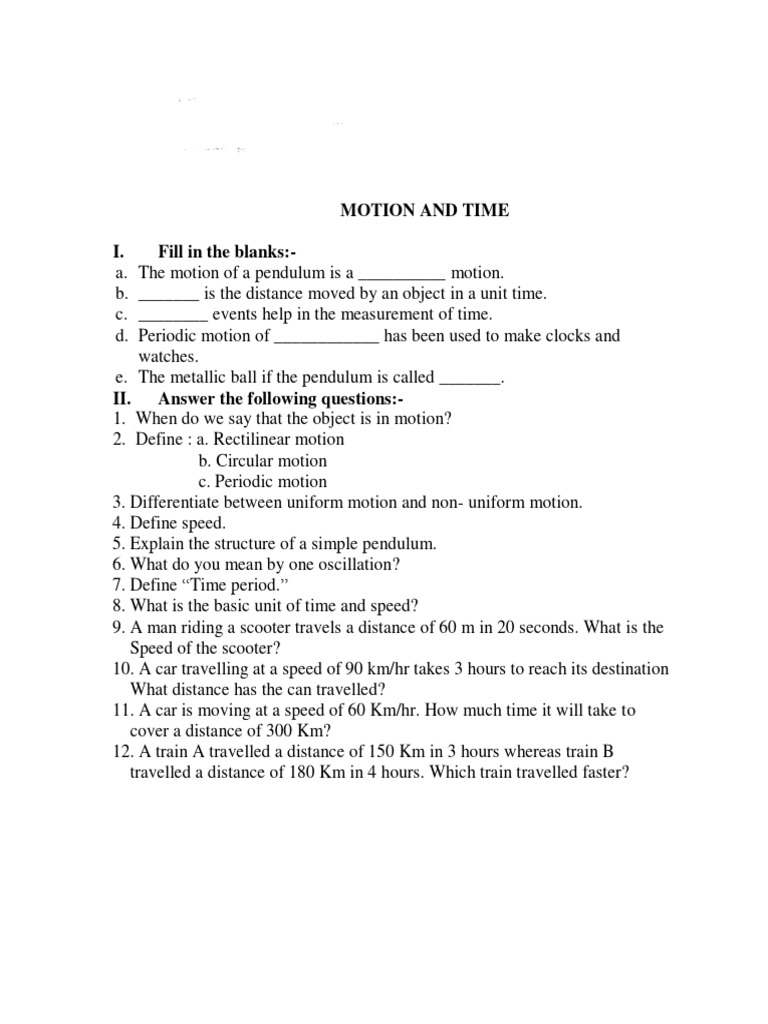 Vii Sci L13 M01 Motion and Time Worksheet | PDF