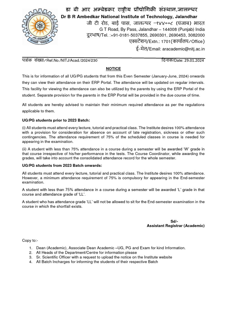 1706513168889-Notice Regarding Online Attendance Updation of Students | PDF