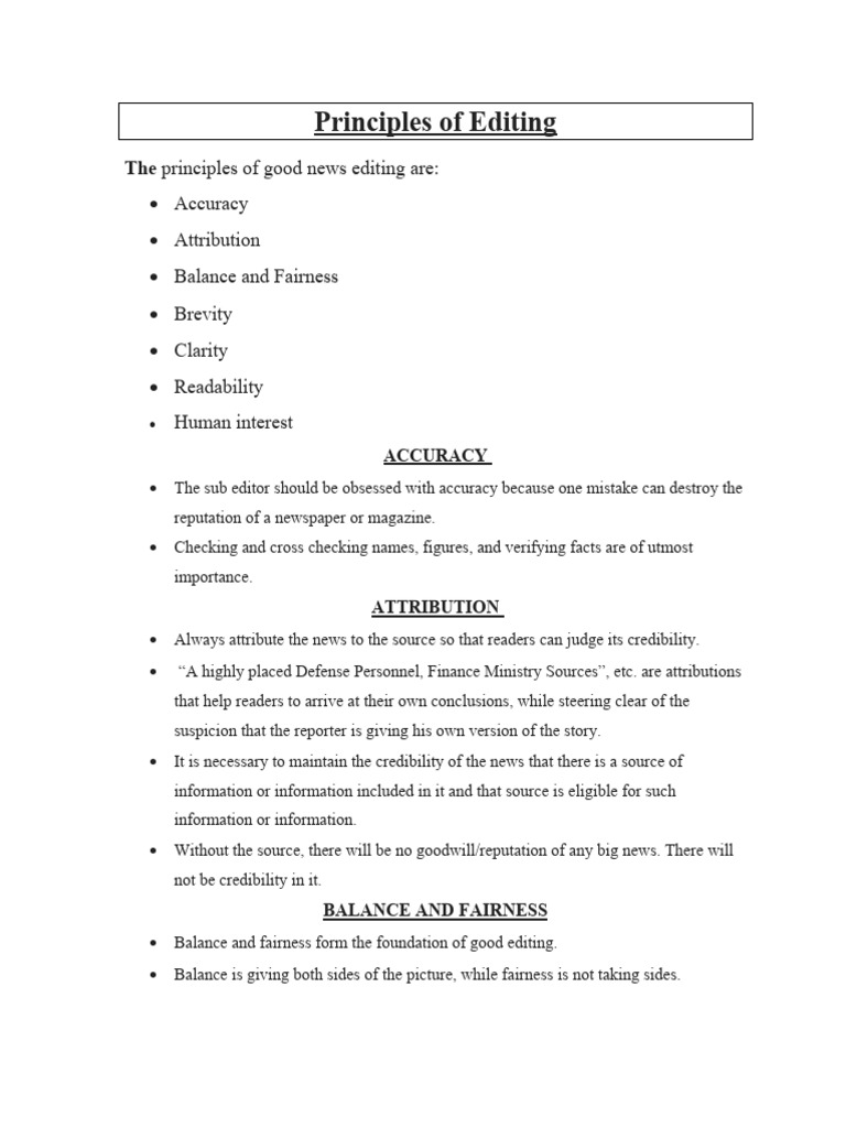 Unit 1 Editing - Principles of Editing | PDF