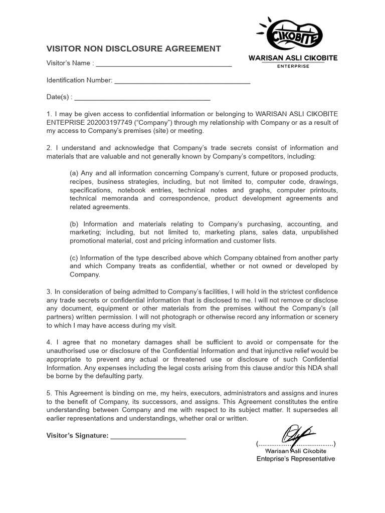 Wace Visitor Non Disclosure Agreement | PDF