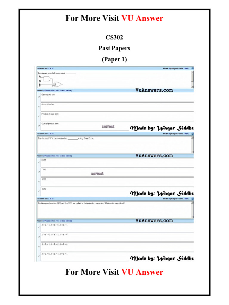 CS302 Waqar Sidhu Past Papers | PDF