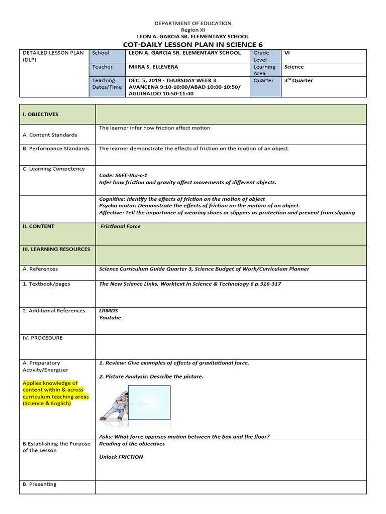 Cot 3rd SCIENCE | PDF | Friction | Learning