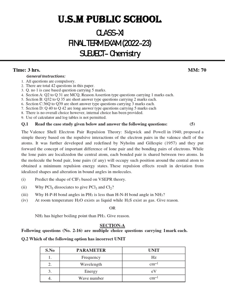 USM XI Chemistry | PDF | Chemical Bond | Chemistry