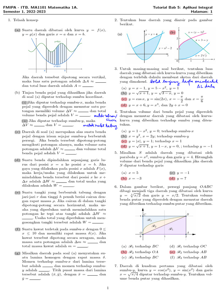 Aplikasi Integral dalam Matematika 1A ITB | PDF