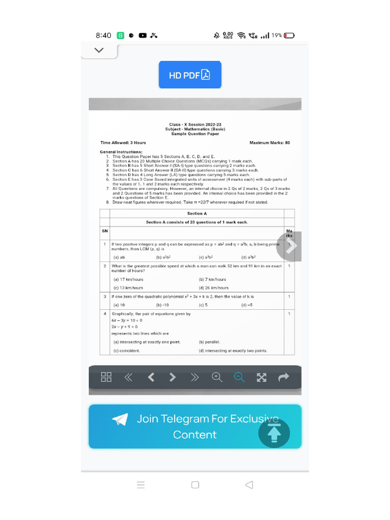 Math Sample Paper 1 | PDF