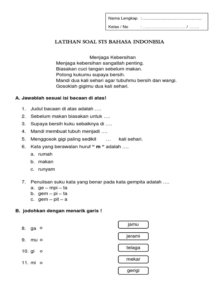Latihan Soal STS Bahasa Indonesia | PDF | Griya & Taman