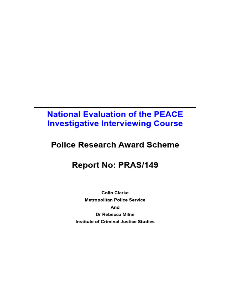 National evalluation of investigative interviewing PEACE | PDF