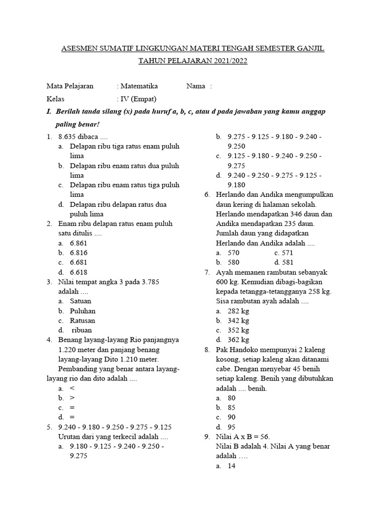 Asesmen Sumatif MTK | PDF
