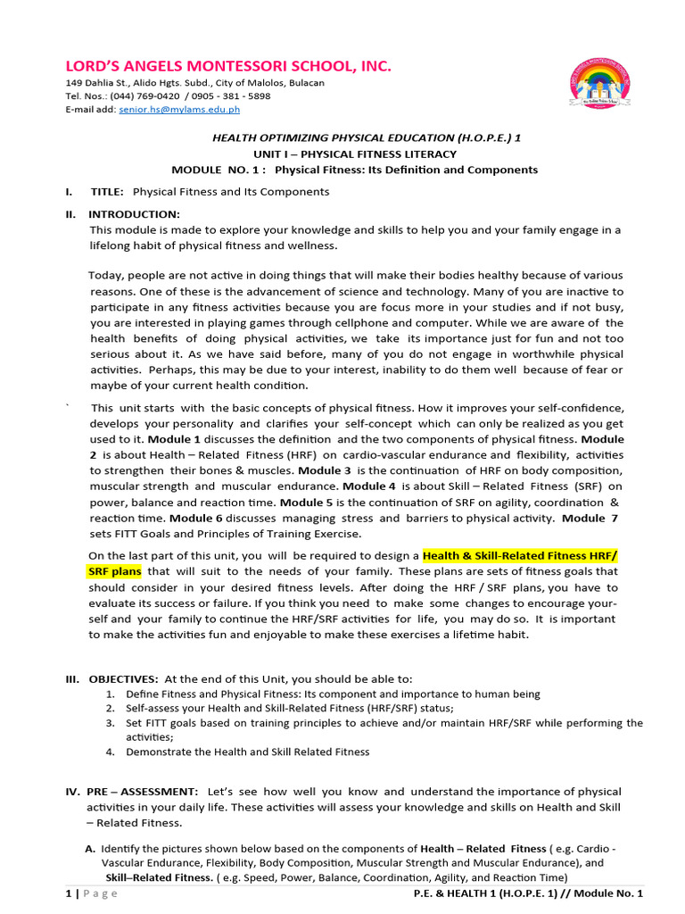 CORE PE and Health Module 1 | PDF | Physical Fitness | Physical Education