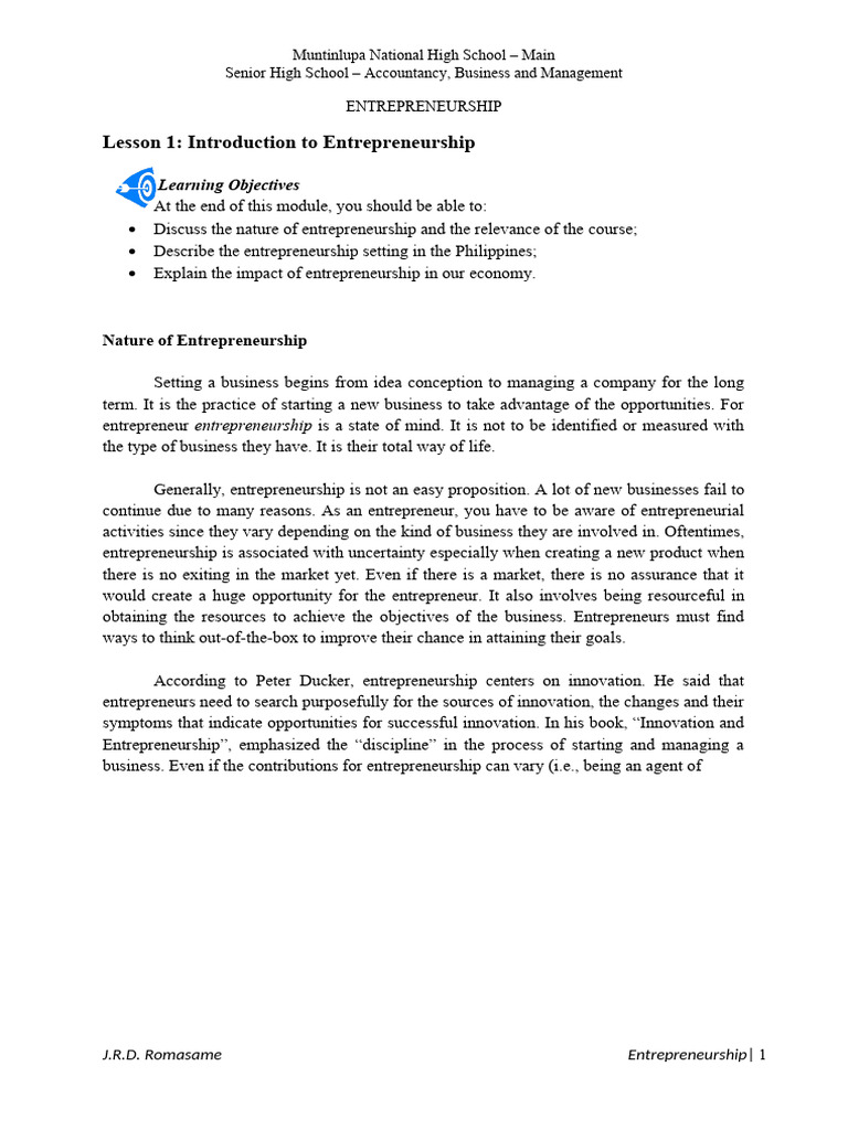 Entrepreneurship Module - Week 1 | PDF | Entrepreneurship | Economic Growth