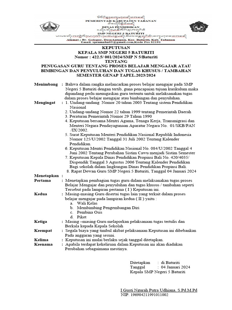 SK Pembagian Tugas Genap 2022-2023 | PDF | Kesehatan Holistik