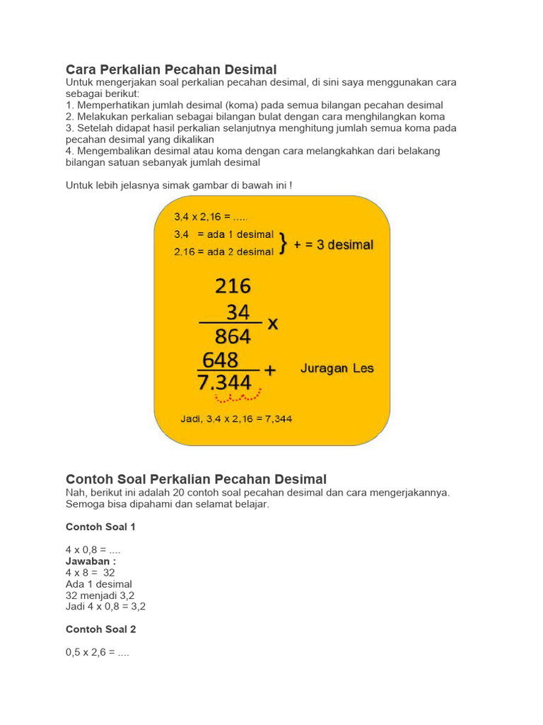 Cara Perkalian Pecahan Desimal | PDF
