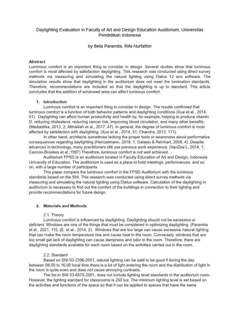 Daylighting Conditions Affect Luminous Comfort in Auditorium FPSD (3 ...