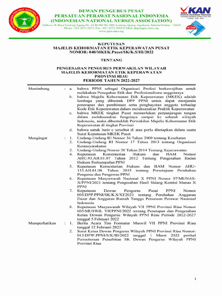 040-SK-MKEK Riau Periode 2022-2027 | PDF