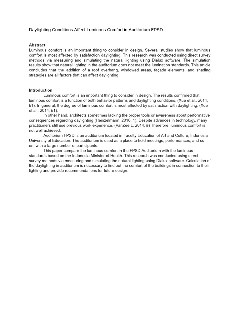 Daylighting Conditions Affect Luminous Comfort in Auditorium FPSD UPI ...