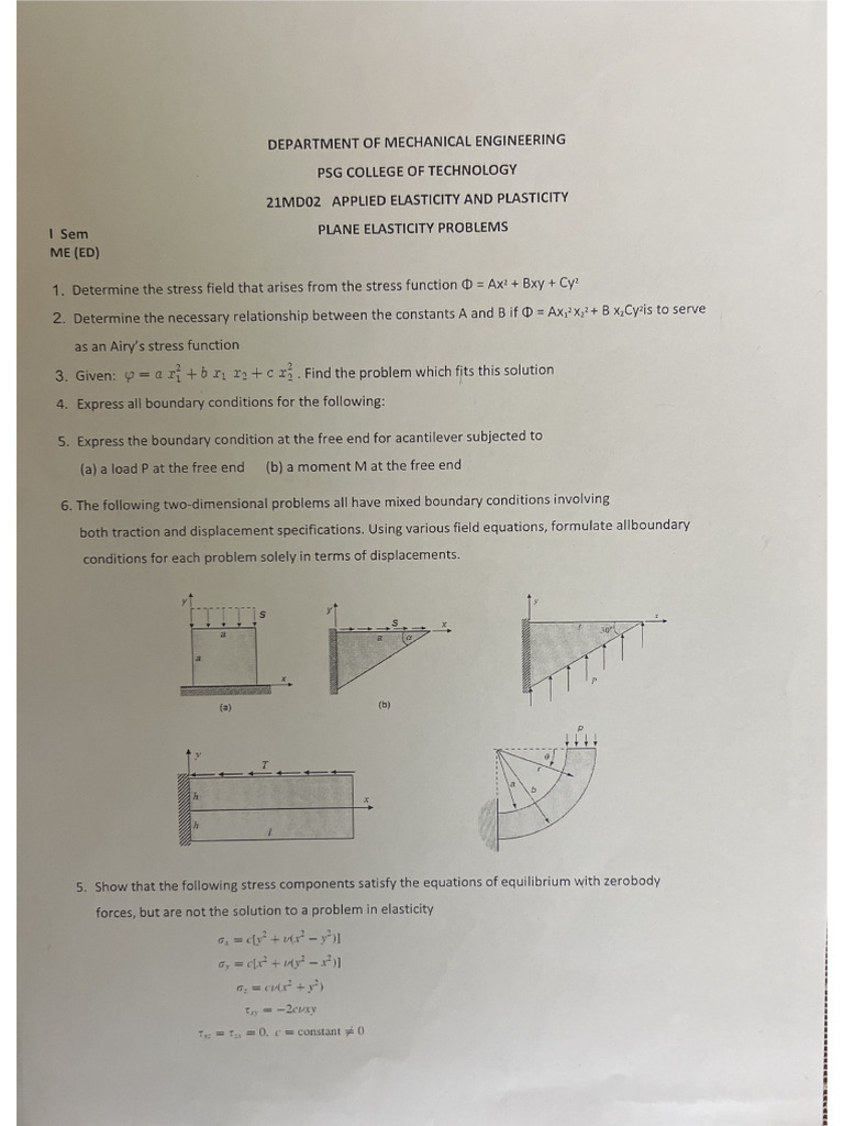 Assign-AEP-Plane Elasticity Problem (24-10-23) | PDF
