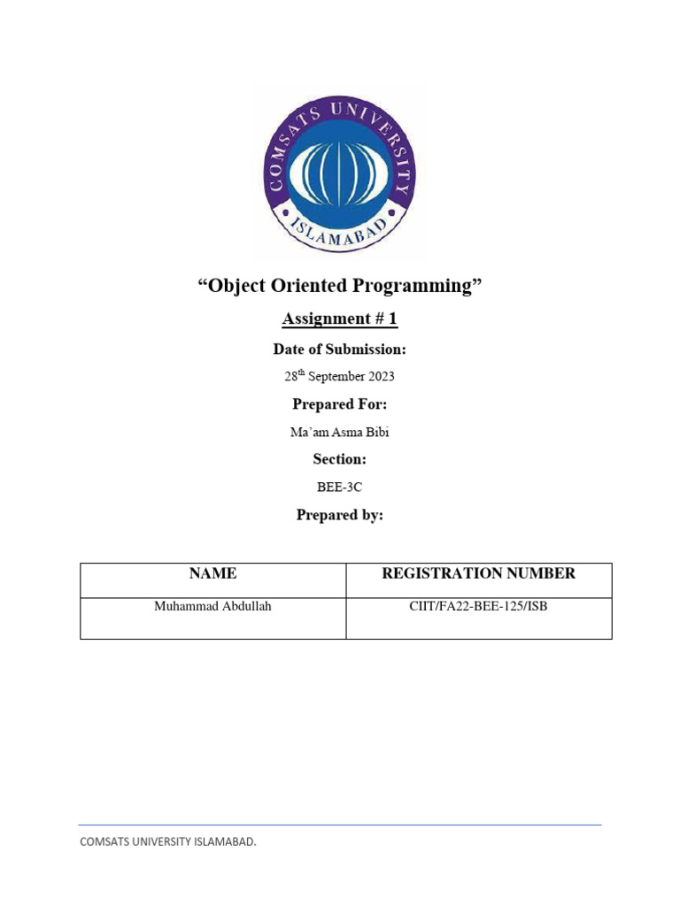 Assignment No 1 Oop | PDF