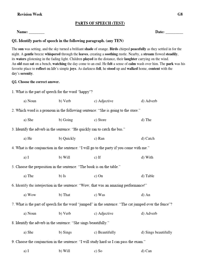 Test (POS) | PDF | Part Of Speech | Adverb