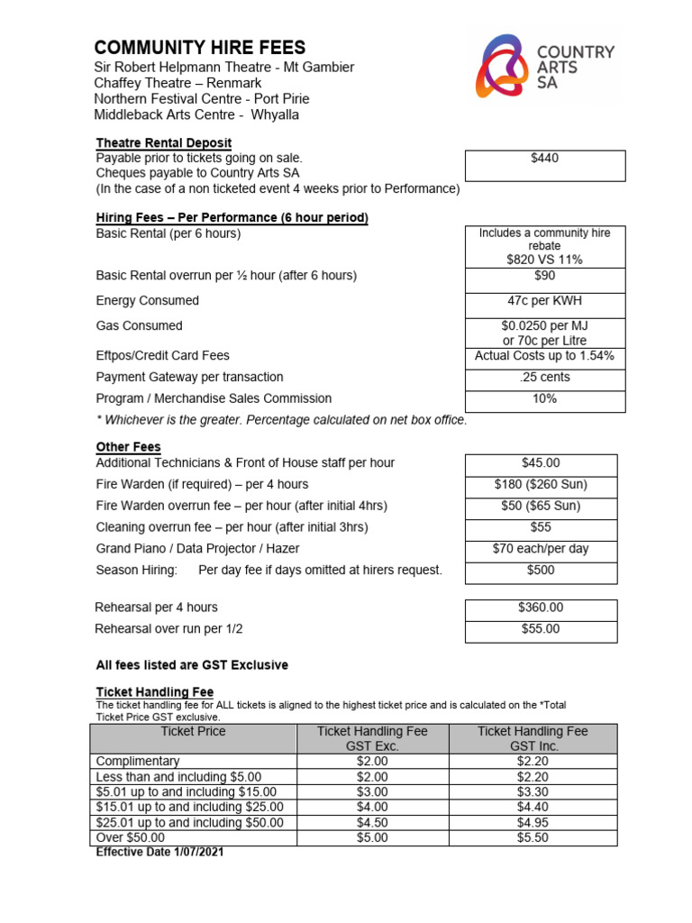 Community Hire Fees | PDF | Fee | Business