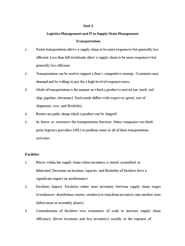 Scm Notes Third And Fourth Chapters Pdf Logistics Supply Chain
