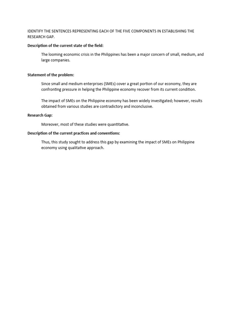 Identify The Sentences Representing Each of The Five Components in Establishing The Research Gap ...