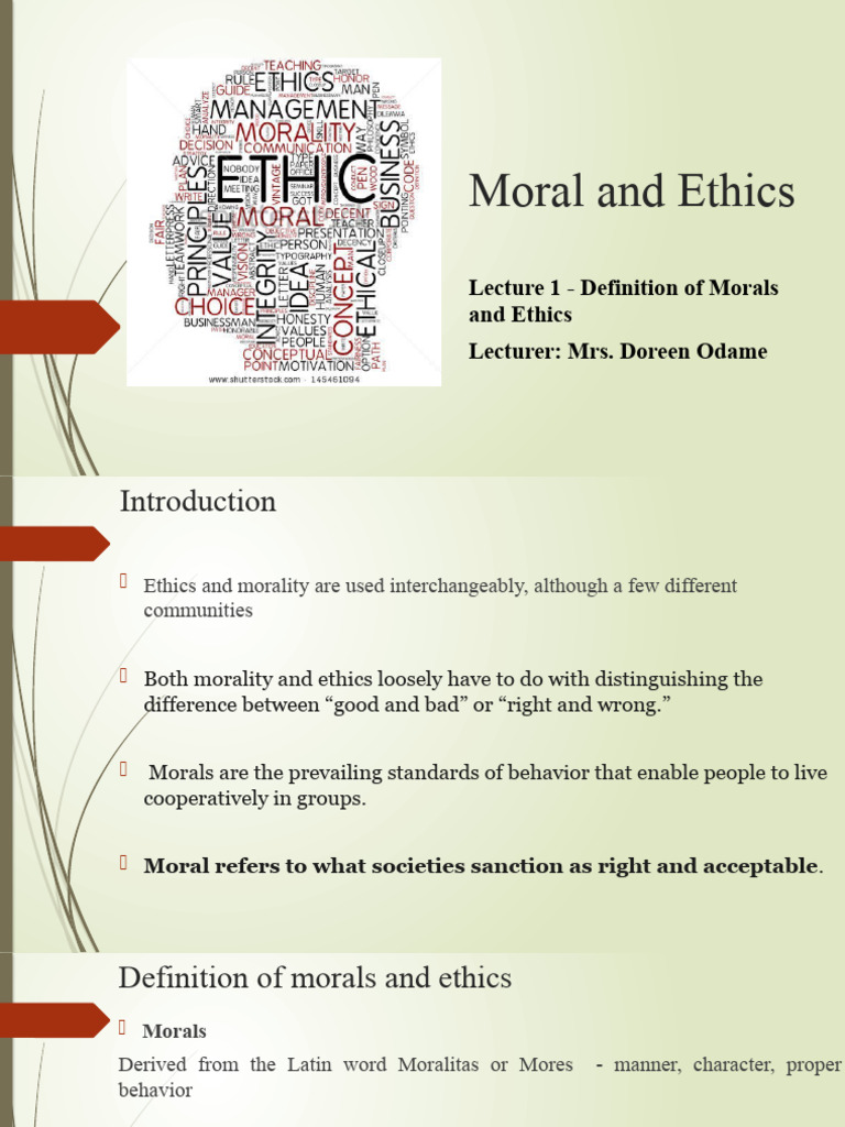 Lect 1 - Introduction To Morals and Ethics | PDF | Morality | Human ...