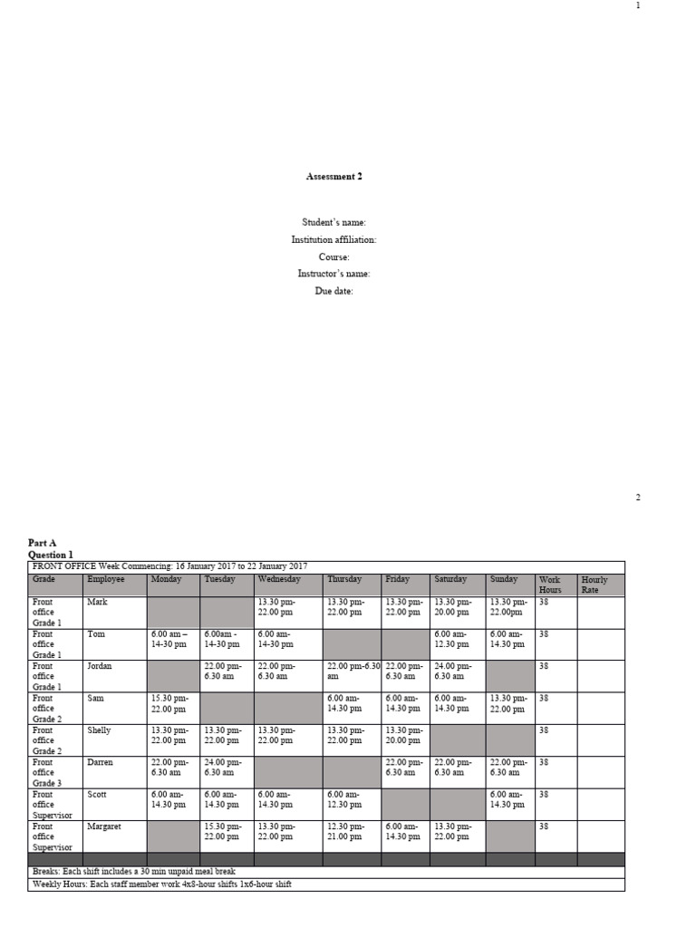 Assessment 2 | PDF | Workweek And Weekend | Labor