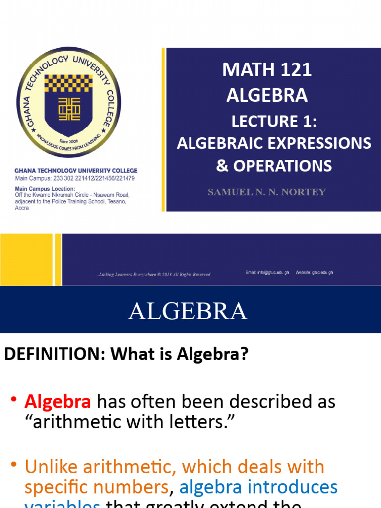 Lecture 1a Algebraic Operations And Expressions Pdf