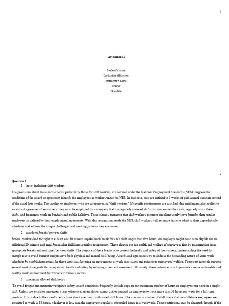 Assessment 1 | PDF | Employment | Overtime