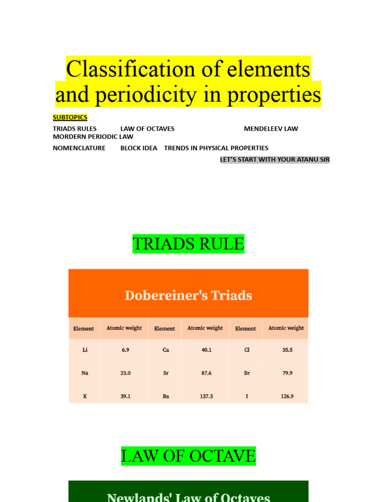 Classification of Elements and Periodicity in Properties | PDF ...