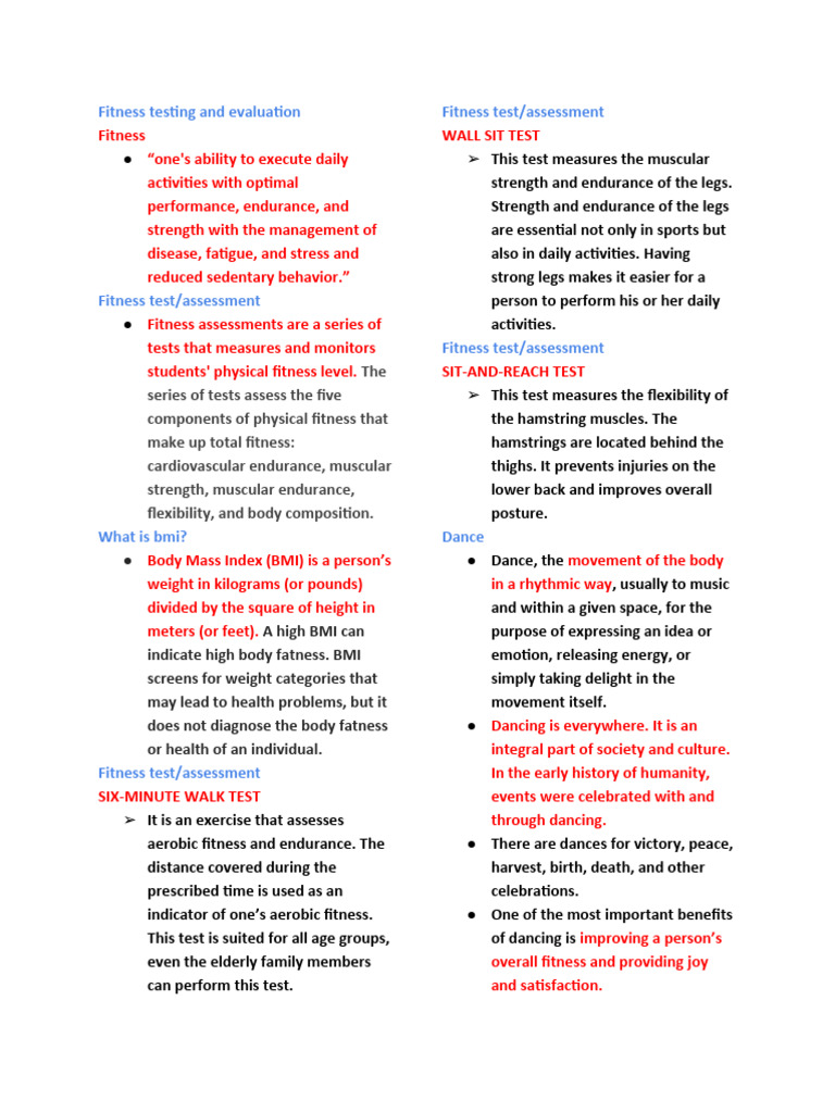Fitness Testing and Evaluation Fitness Test/assessment | PDF | Physical ...