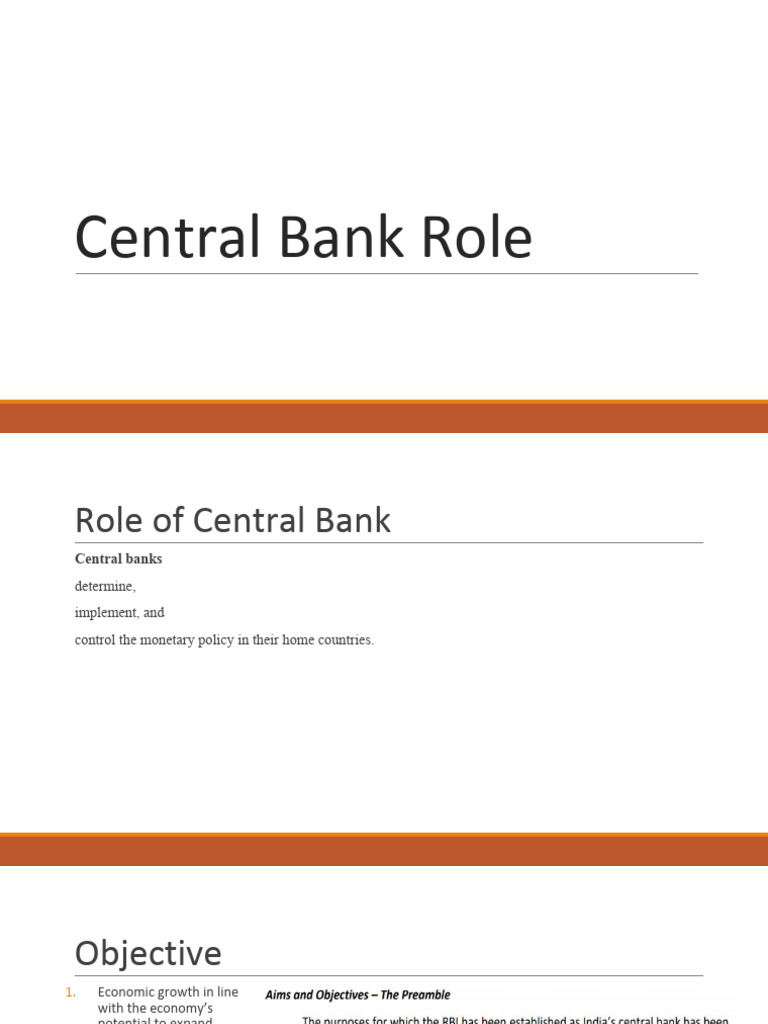 PPT 6 Central Bank Role | PDF | Reserve Bank Of India | Banks