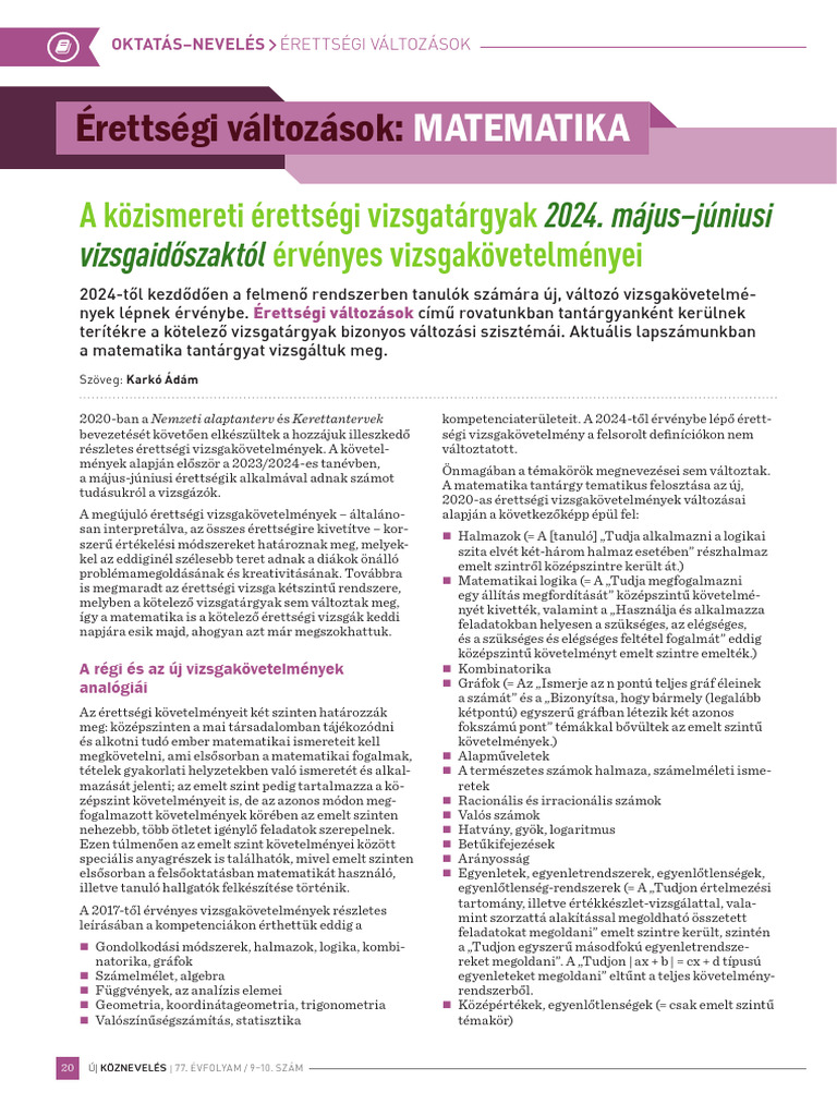 Erettsegi_valtozasok_Matematika_2024 | PDF