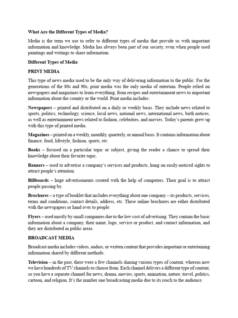 Different Types of Media | PDF | Mass Media | News