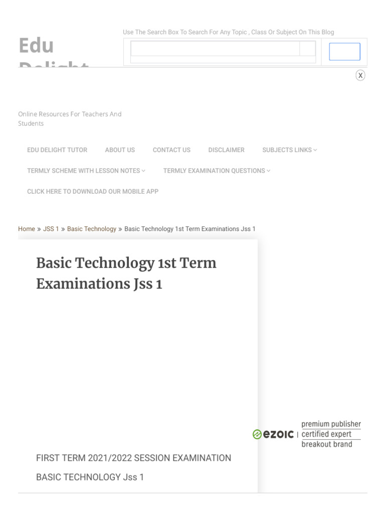 Basic Technology 1st Term Examinations Jss 1 - Edu Delight Tutors | PDF | Educational Technology ...